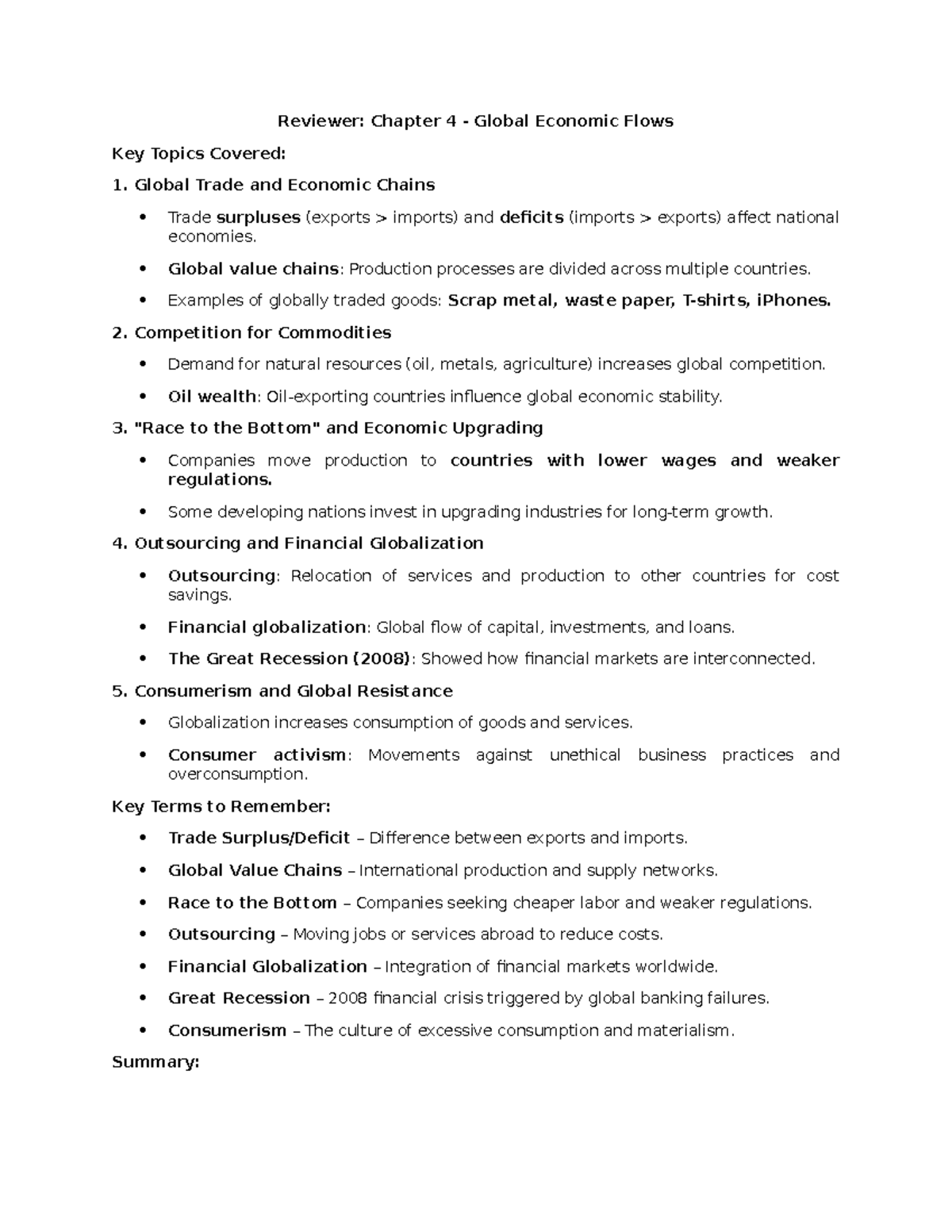 Reviewer Chapter 4 Structuring the Global Economy - Reviewer: Chapter 4 ...