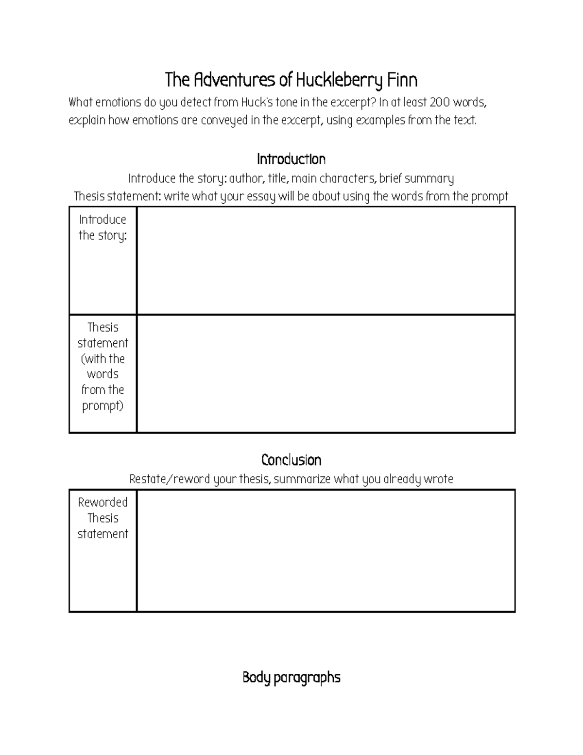 Huckleberry Essay Prompt - The Adventures of Huckleberry Finn What ...