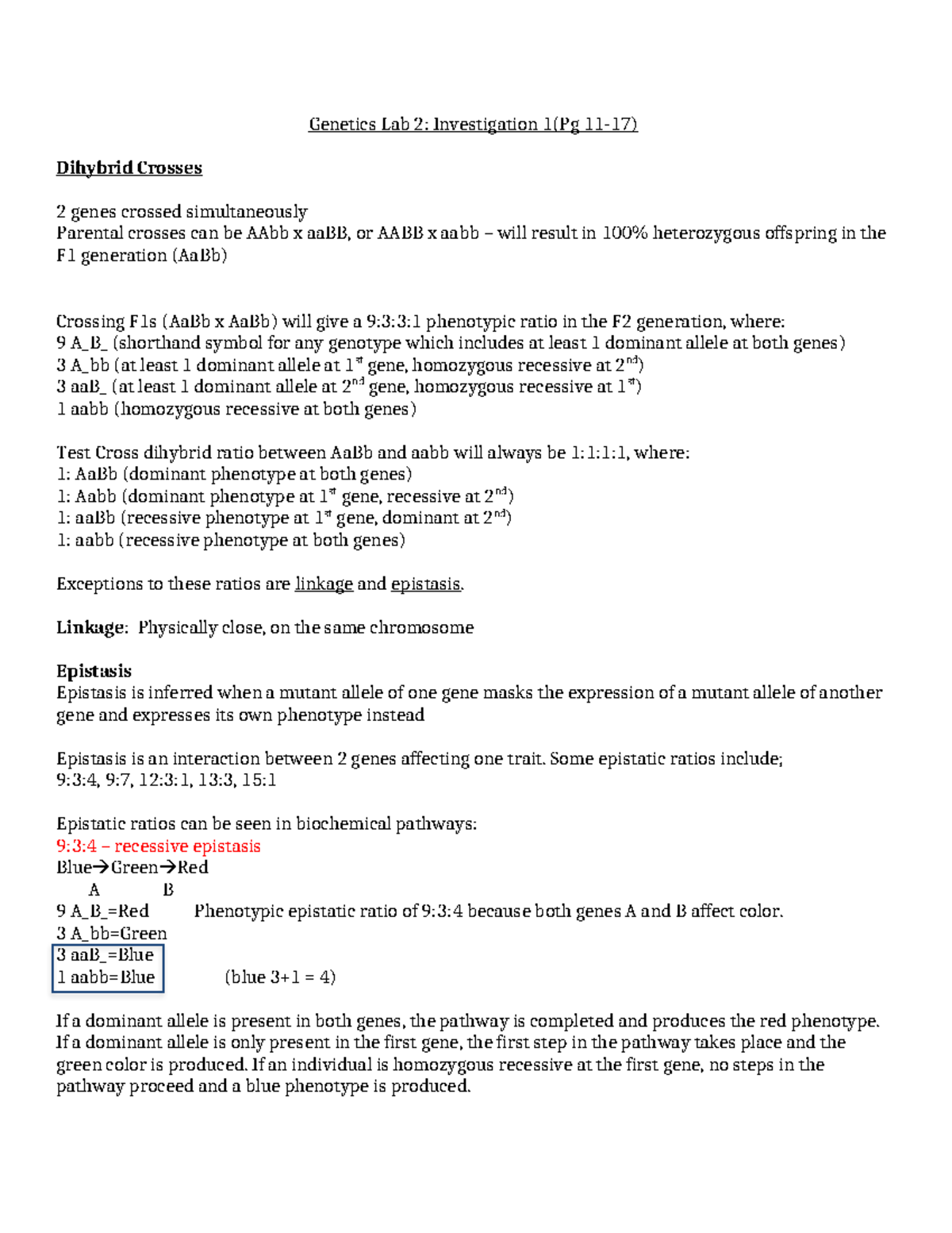 Genetics Lab 2: Dihybrid Crosses & Epistasis Analysis - Studocu