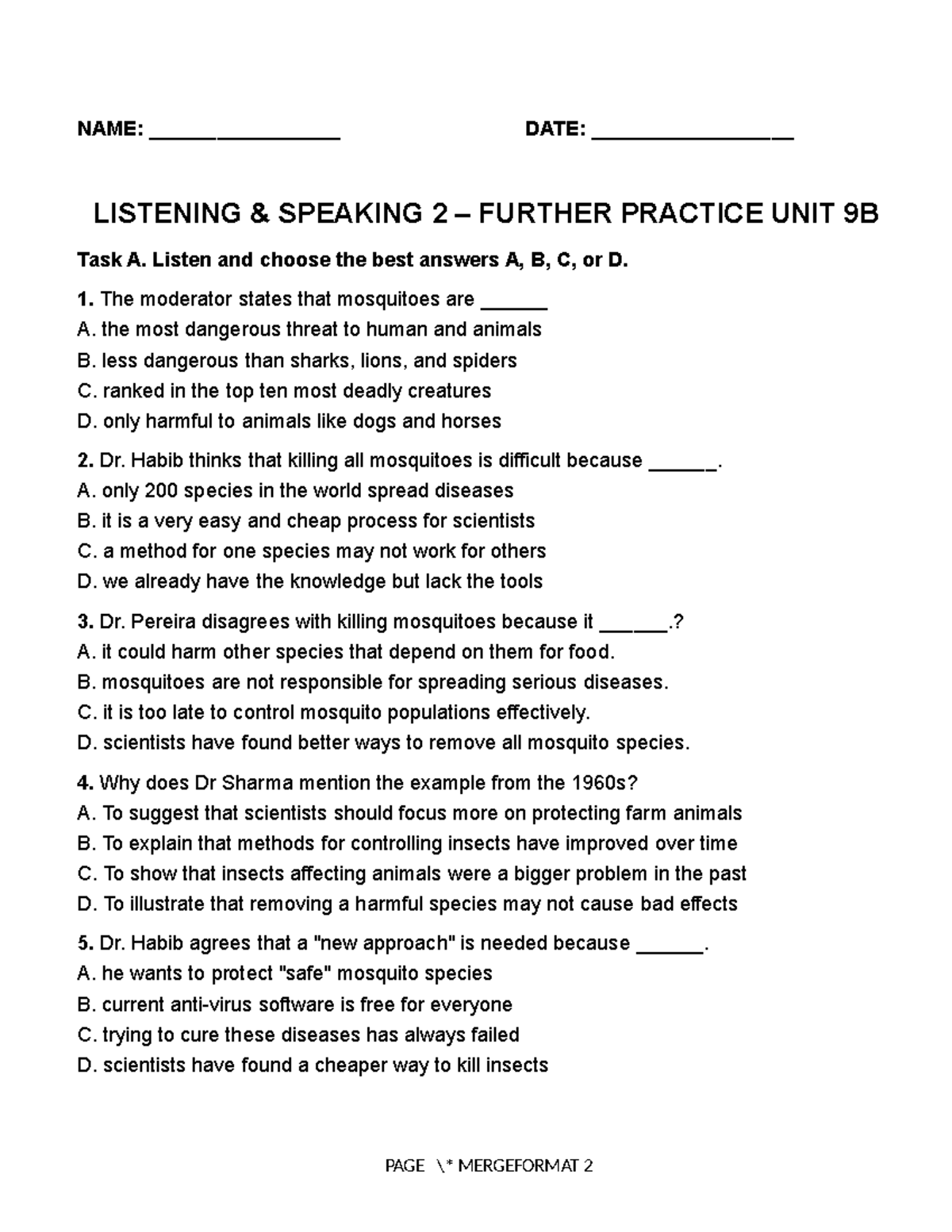 K66 L&S2 Listening & Speaking 2 Unit 9B Practice Tasks - Studocu