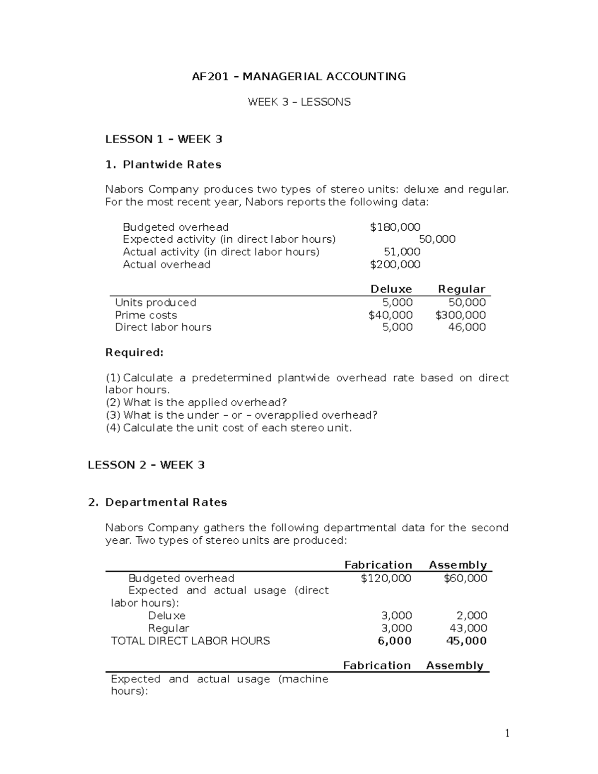 Lessons - week 3 - Cpursework lesson plan for week 3 - AF201 ...