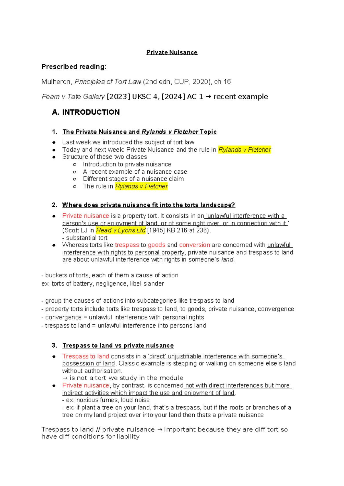 Private Nuisance Overview: Key Concepts and Case Study (TORT 101) - Studocu