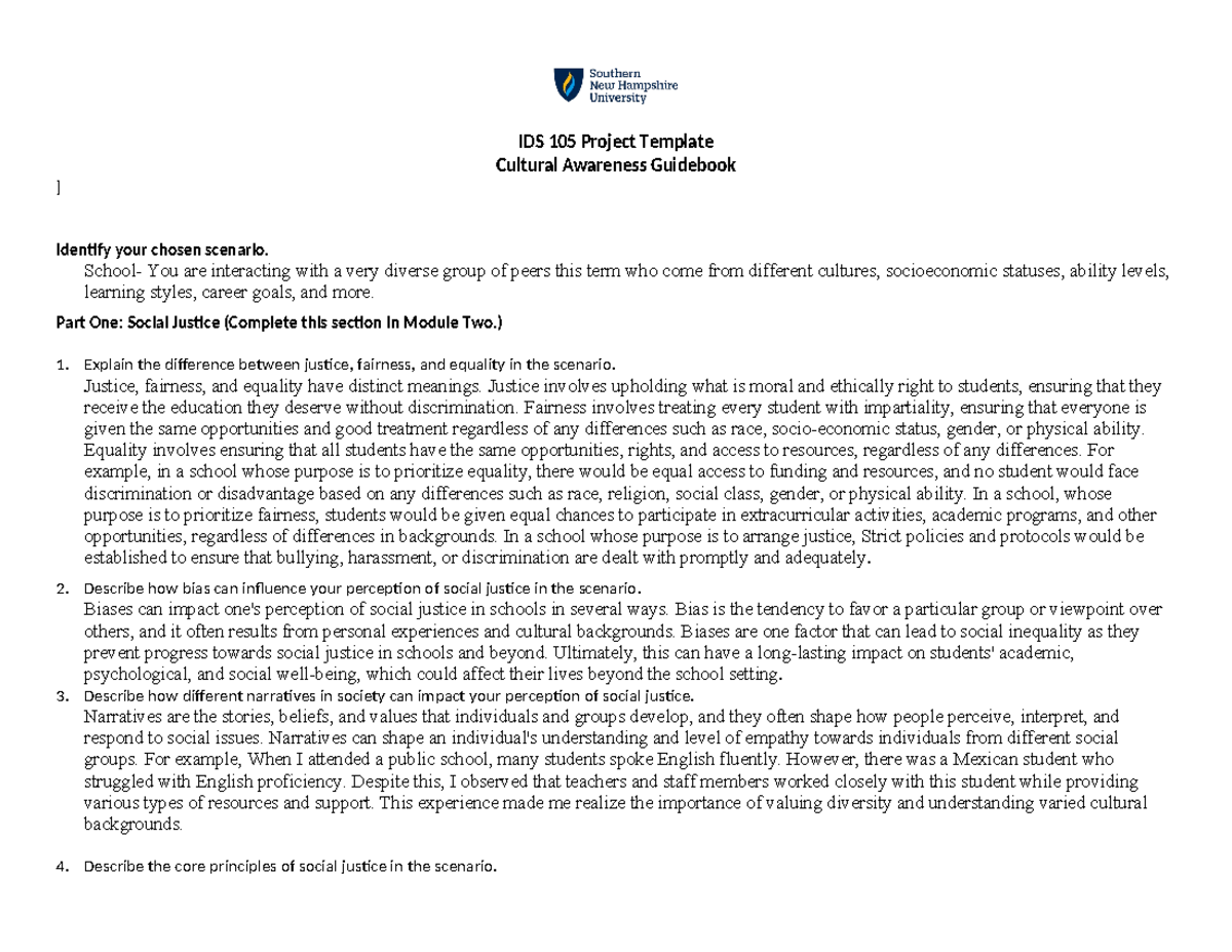 IDS 105 Projectt Template - IDS 105 Project Template Cultural Awareness ...