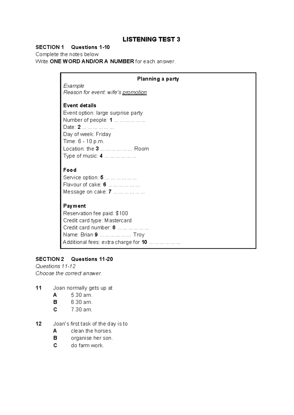 Listening Test 3 - IELTS Exam Preparation Notes - Studocu