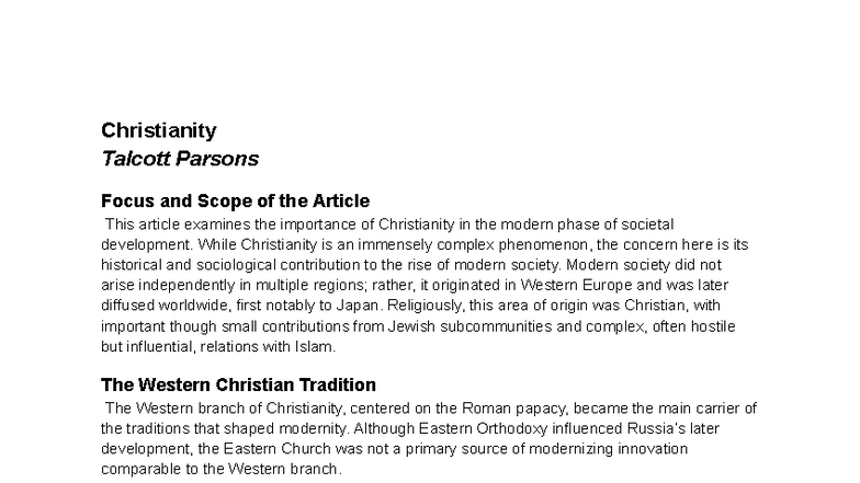Christianity's Role in Modern Society Development - Notes - Studocu