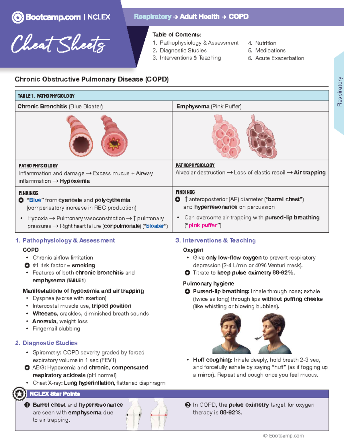 COPD - NCLEX Cheat Sheet: Pathophysiology, Interventions & Meds - Studocu