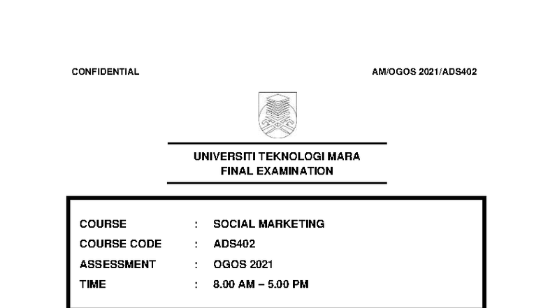 ADS402 Final Exam: Social Marketing Assessment - Aug 2021 - Studocu