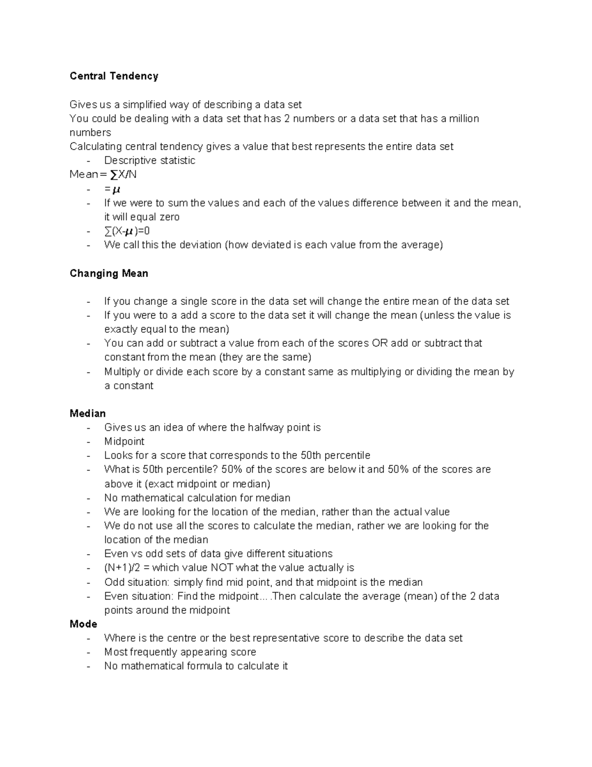 Lecture 2: Central Tendency in Chapters 3 & 4 Analysis - Studocu