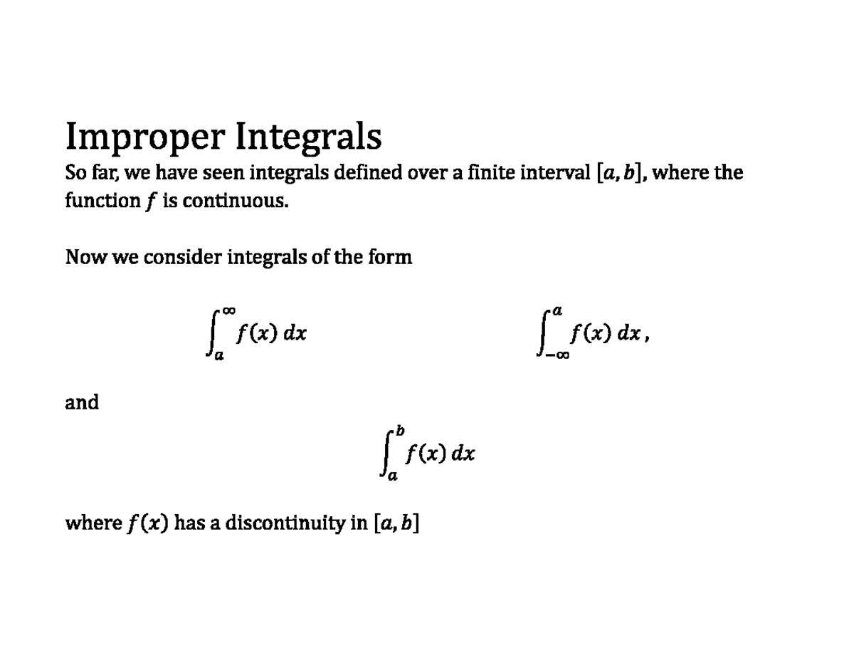 Section 7.8 - Improper Integrals: Convergence and Divergence Analysis - Studocu