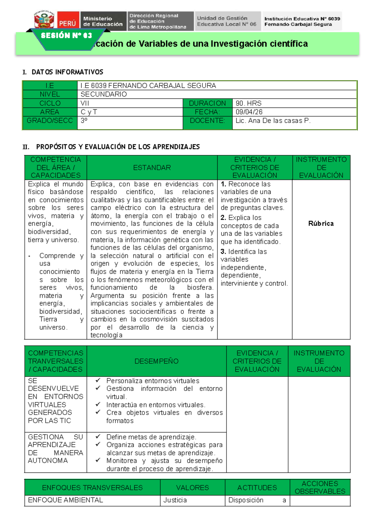 SESION Nº 03: Identificación de Variables en Investigación Científica I ...