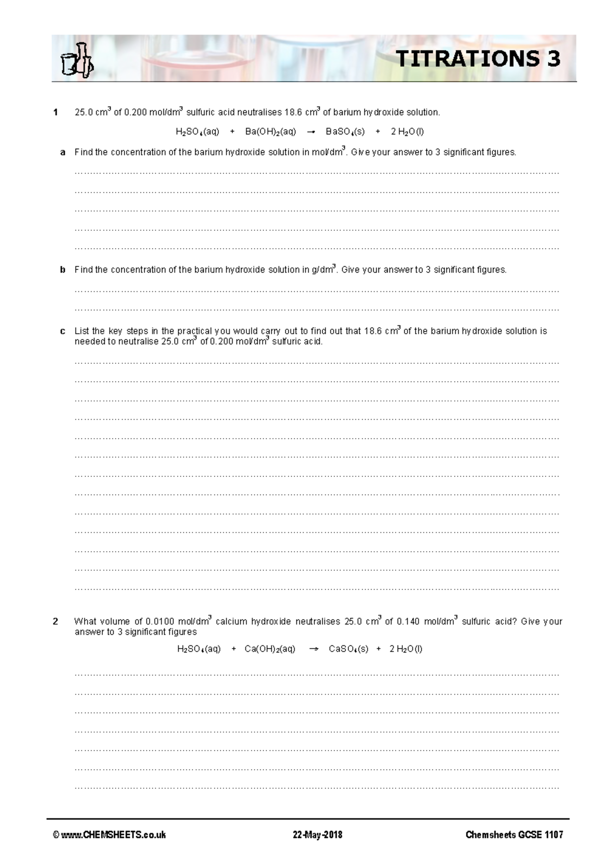 GCSE Chemistry 1107 Titrations 3 Practice Problems and Solutions - Studocu