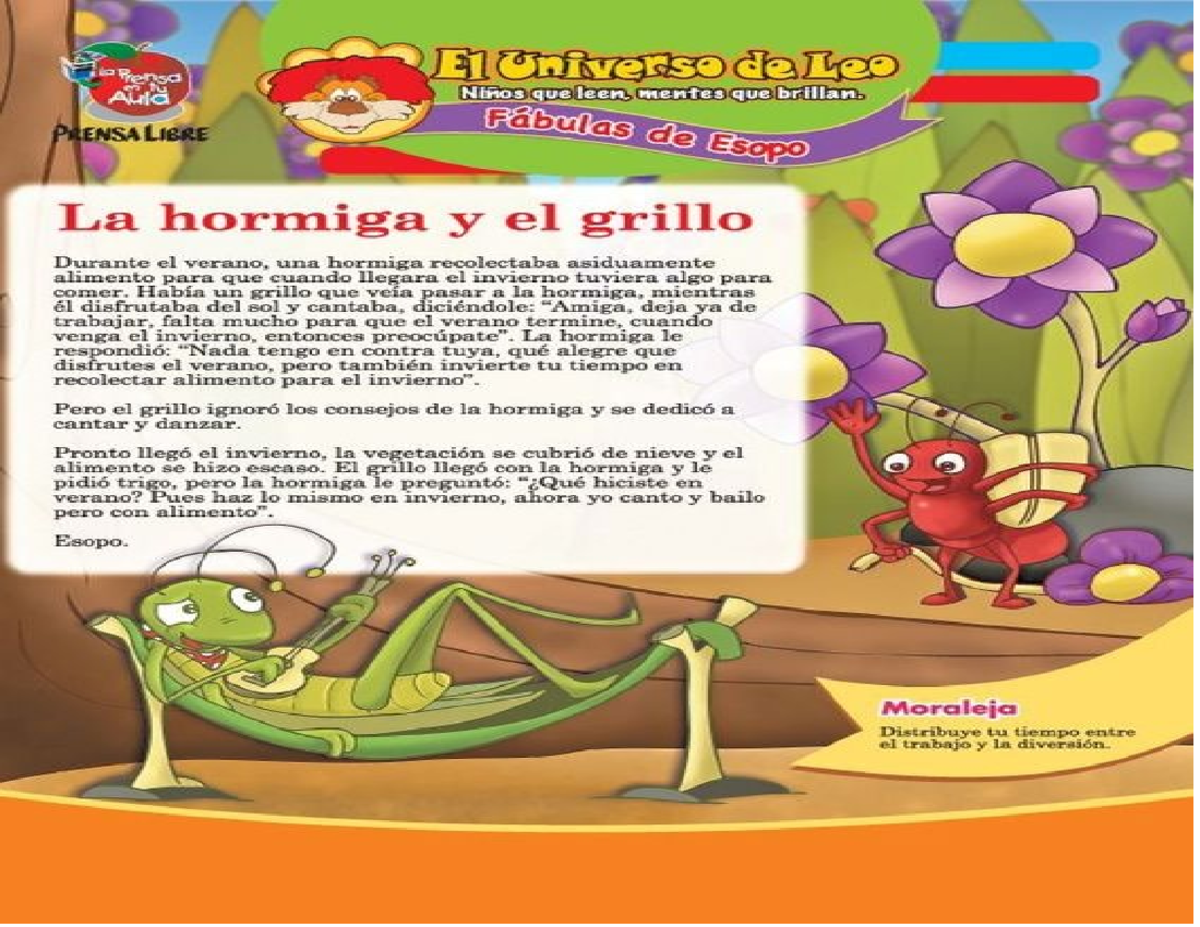 Cuento: La Hormiga y el Grillo - Fábula de Esopo para Niños - Studocu