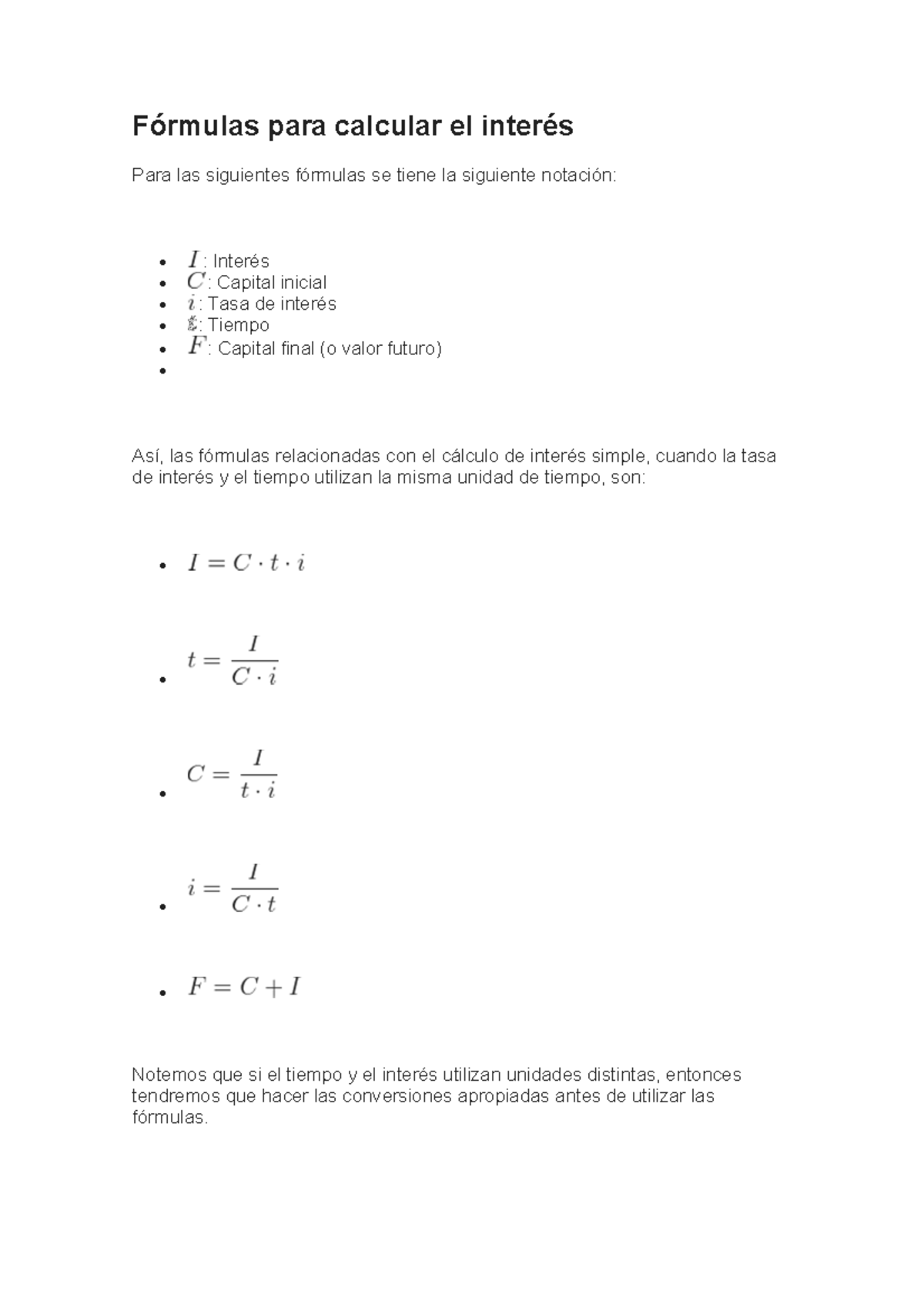 Fórmulas para calcular el interés simple y ejercicios - Fórmulas para ...