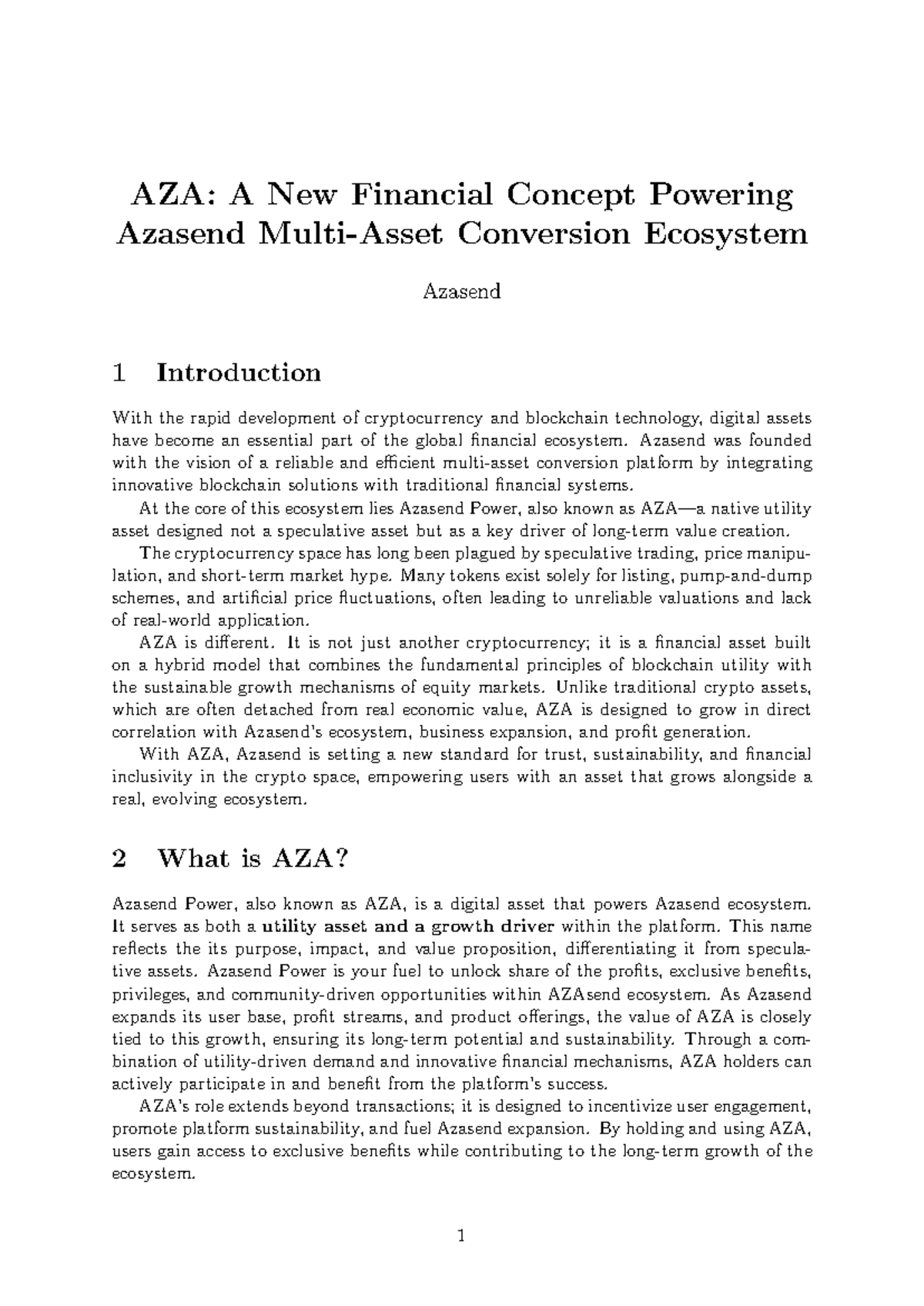 AZA: A New Financial Concept in the Azasend Ecosystem White Paper - Studocu