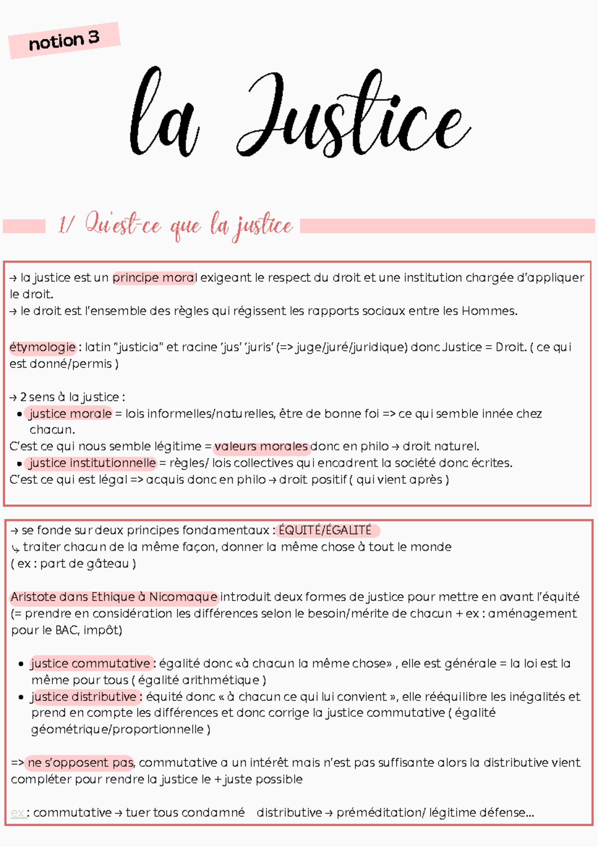 La justice : Fiche de Révision pour le Cours de Philosophie - Studocu