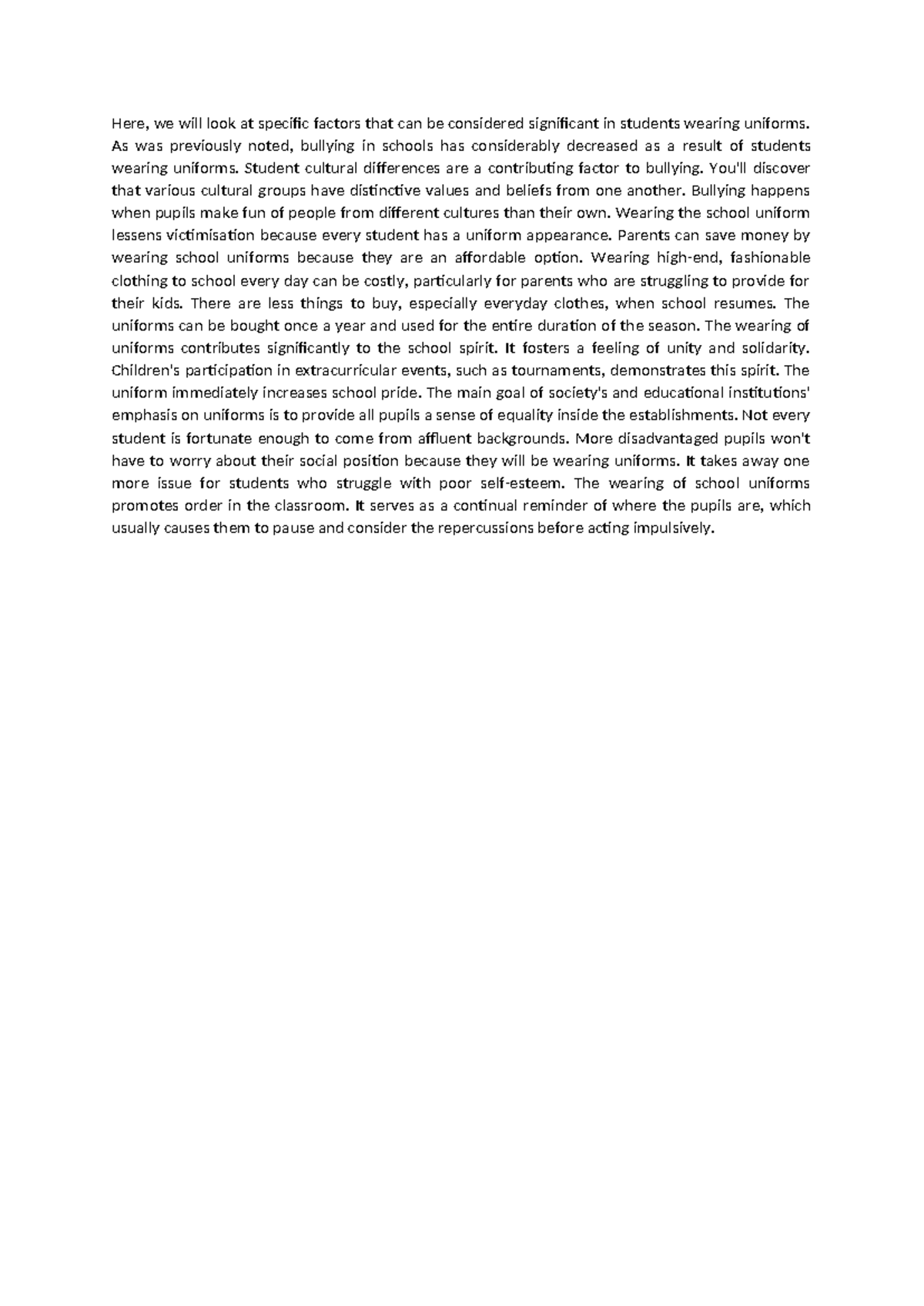 Elc231 - The Impact of School Uniforms on Student Behavior and Unity ...