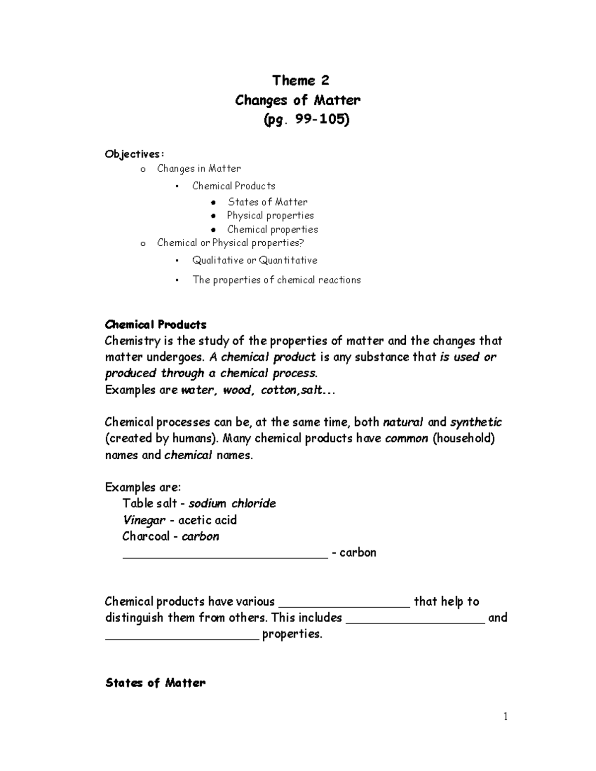 Theme 2: Changes of Matter - Chemical & Physical Properties Notes - Studocu