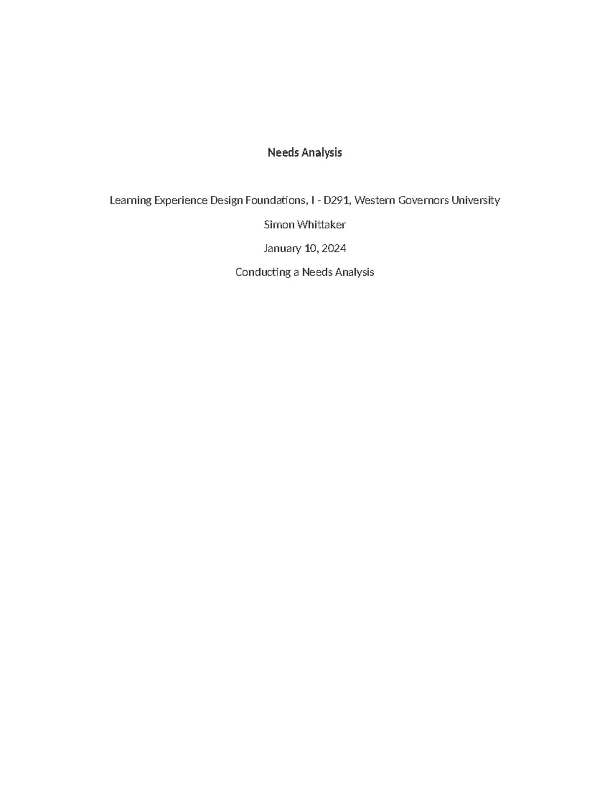 D-291 Needs Analysis and Learning Experience Design Overview - Studocu