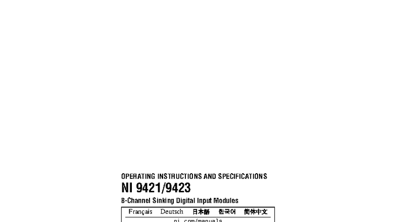 NI-9421 Operating Instructions & Specifications for Digital Input ...