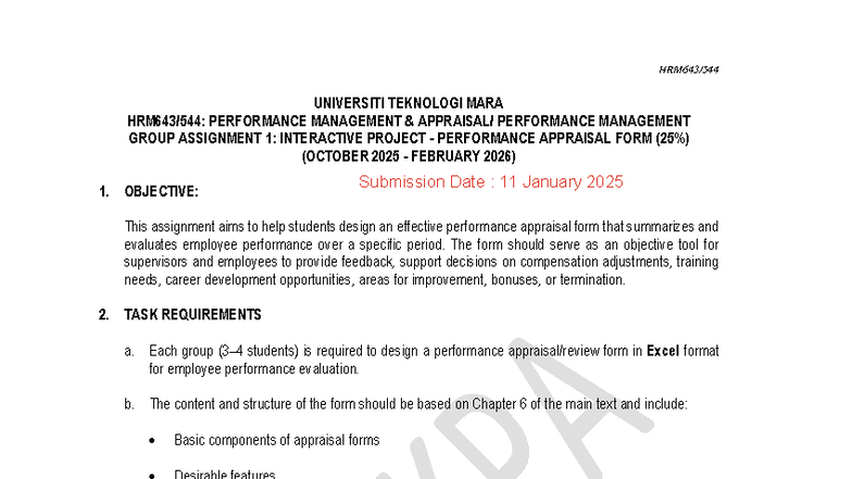 UTM Performance Management Group Assignment 1: Excel PA Form Guidelines ...