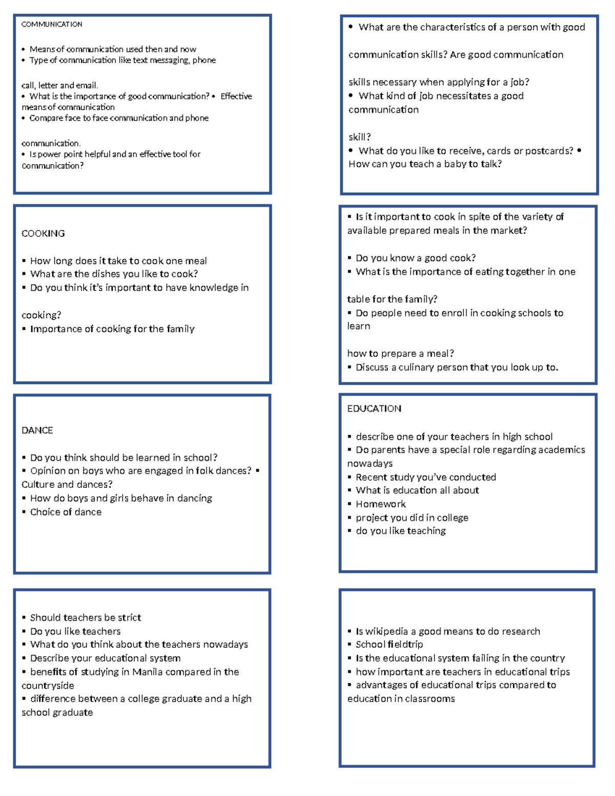 IELTS Speaking Task Cards for High School Students Part 1 - EDUCATION ...