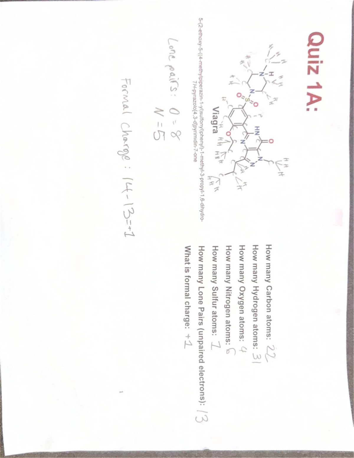 Ochem Quiz 1A: Carbon, Hydrogen, Nitrogen, and Oxygen Counts - Studocu