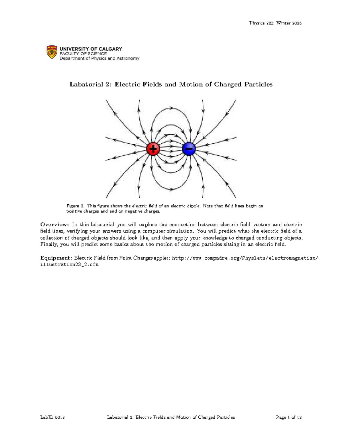 Physics 223: Winter 2026 Lab 2 - Electric Fields & Charged Particle ...