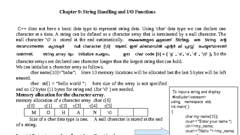 Chapter 9: String Handling and I/O Functions (HSSLIVE-XI-CS-SIRAJ-09 ...