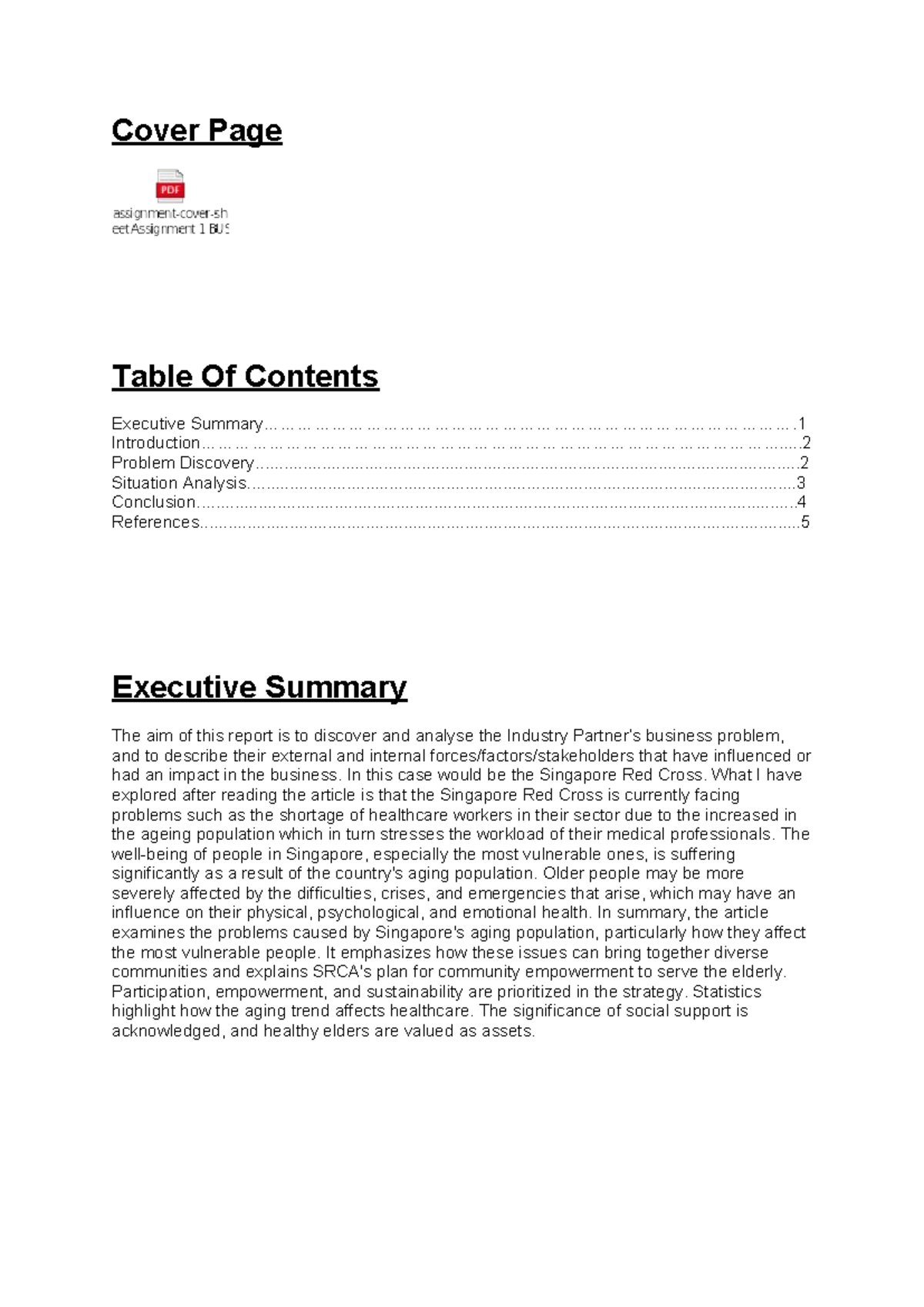 BUSM 2578 Assignment 1 - Summary Work in Global Society - Cover Page ...