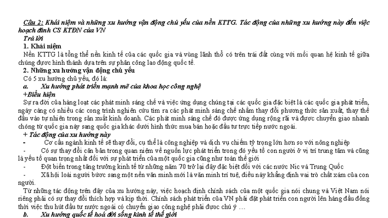 Khái niệm và Xu hướng Vận Động của Nền KTTG: Tác Động đến CS KTĐN của ...