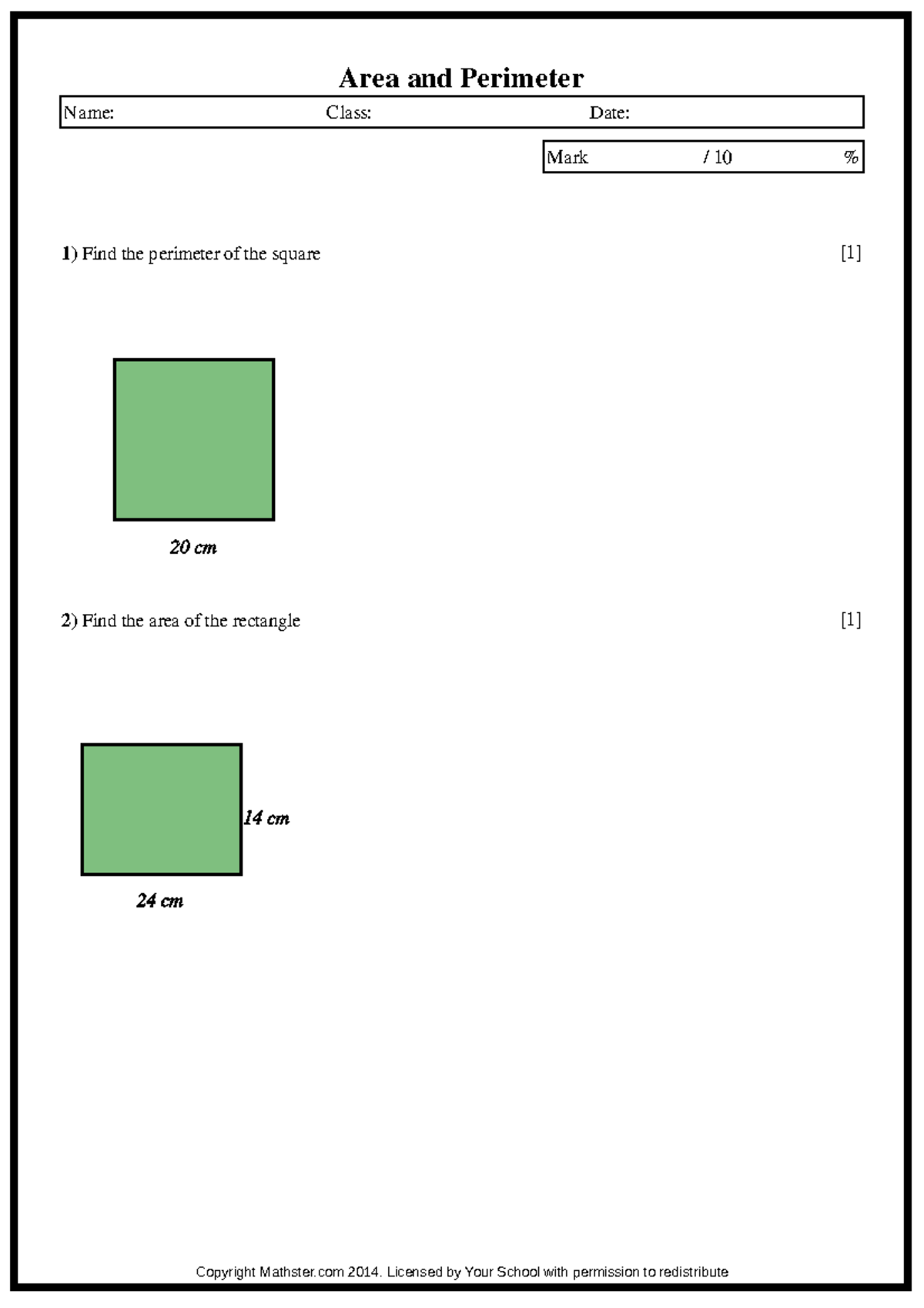 Area and Perimeter Solutions - Math Assessment - Studocu