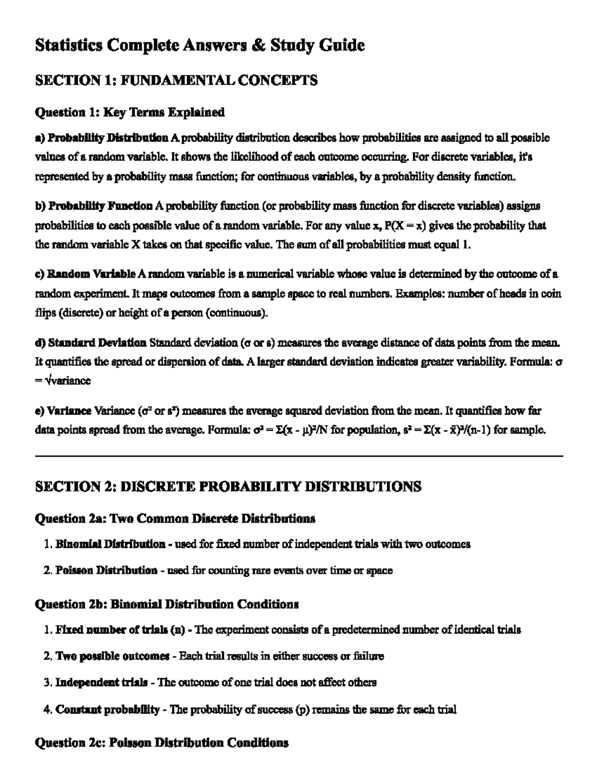 Statistics Study Guide: Complete Answers for Key Concepts and Methods ...