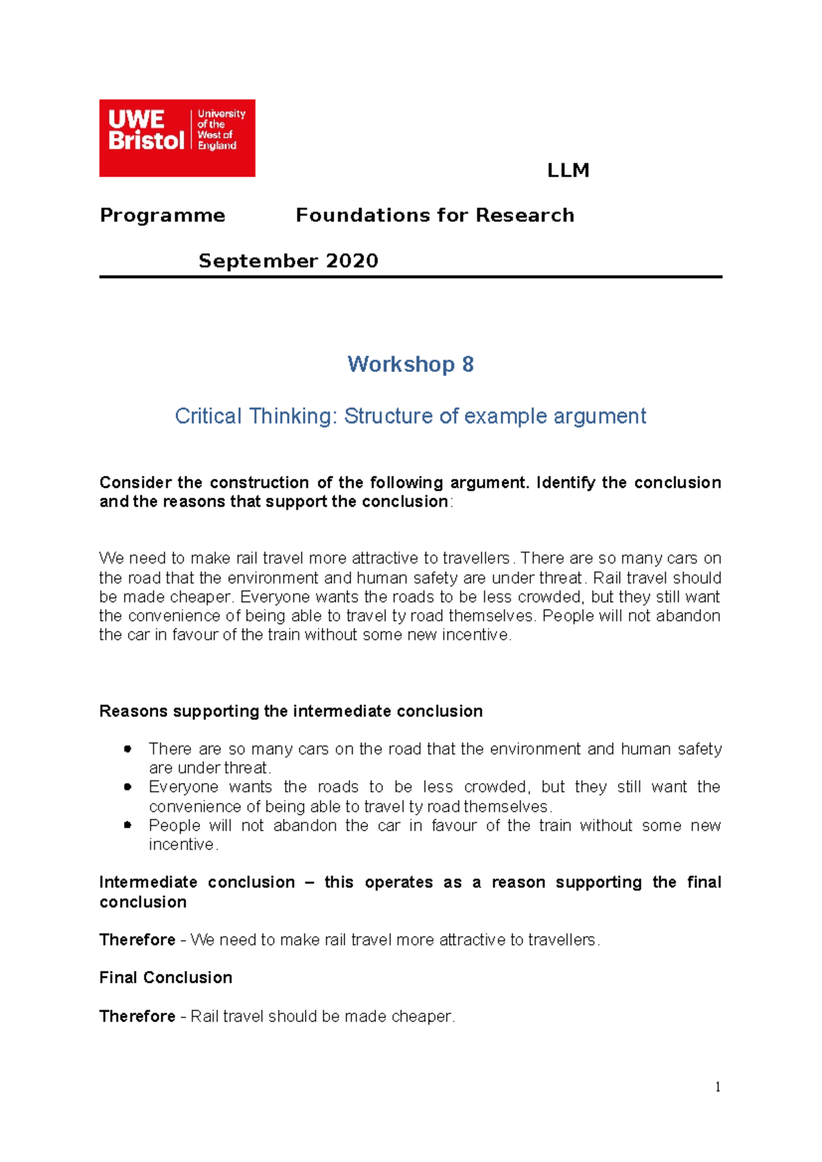 LLM Programme Workshop 8: Critical Thinking & Argument Structure - Studocu
