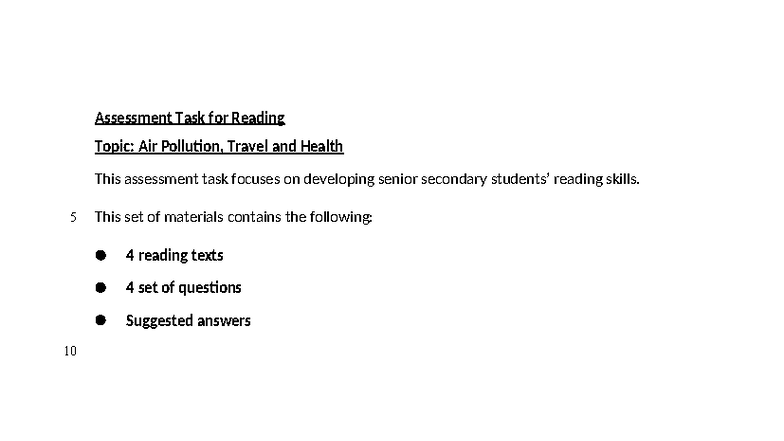 Assessment Task: Reading on Air Pollution, Travel & Health - Studocu