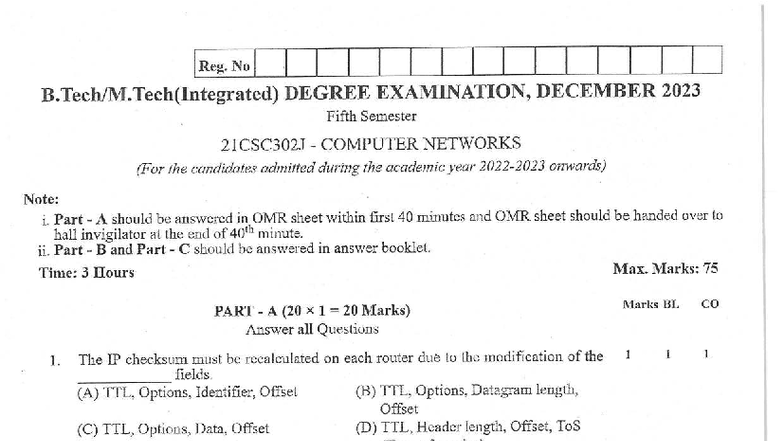 21CSC302J 09.01.2024 AN - Reg. No DEGREE EXAMINATION, DECEMBER 2023 Fifth Semester 21CSC302J ...