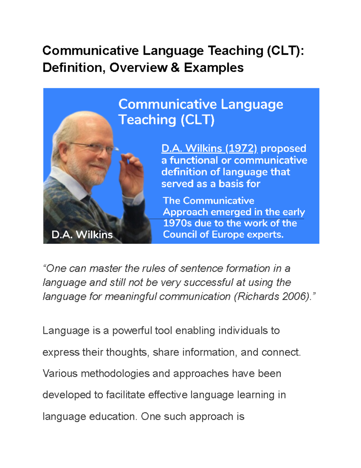 Communicative Language Teaching (CLT): Principles, Methods & Benefits ...