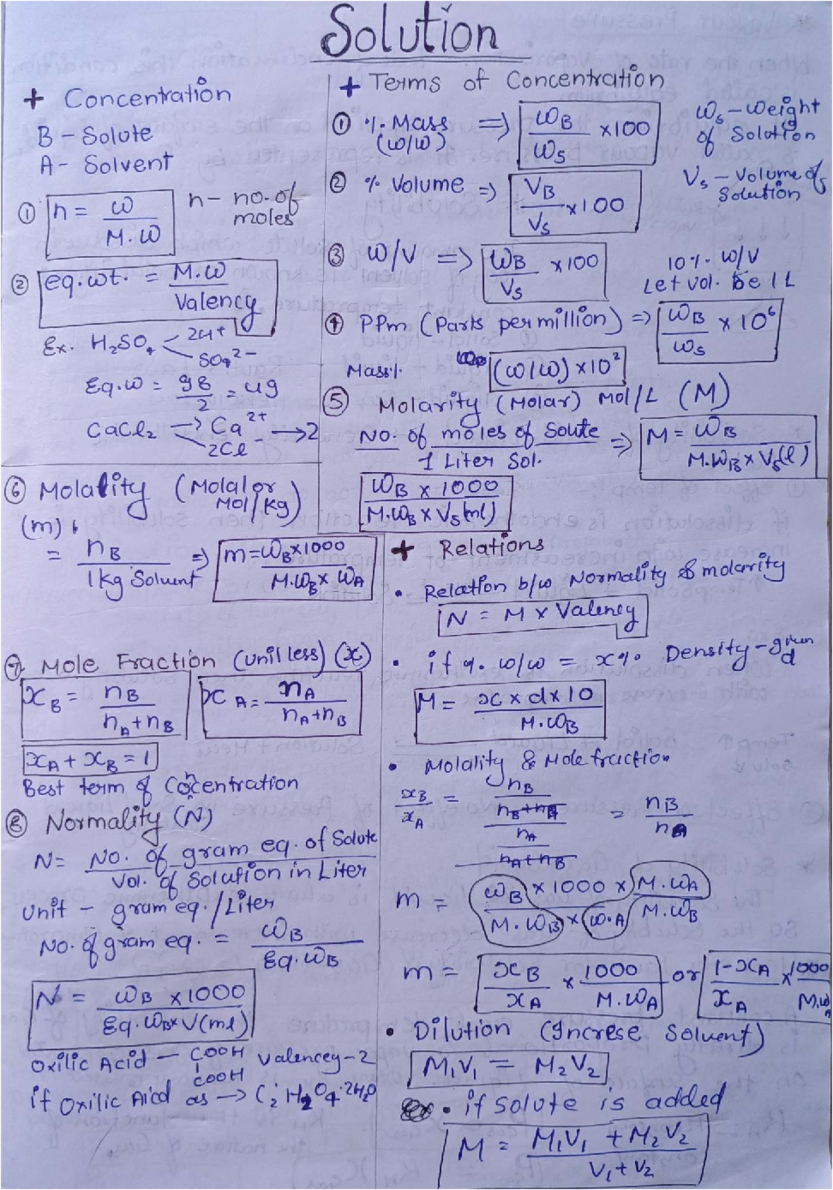 Solution Concentration and Colligative Properties Notes (Class 12 ...