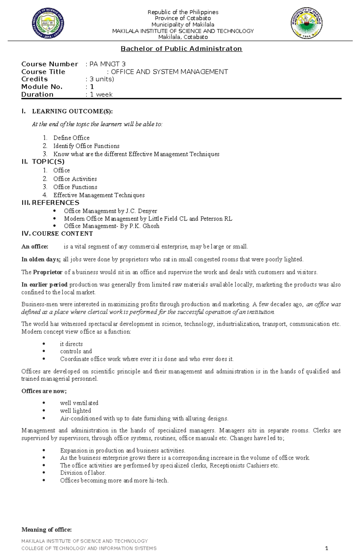 PA MNGT 3: Office and System Management - Module 1 Overview - Studocu
