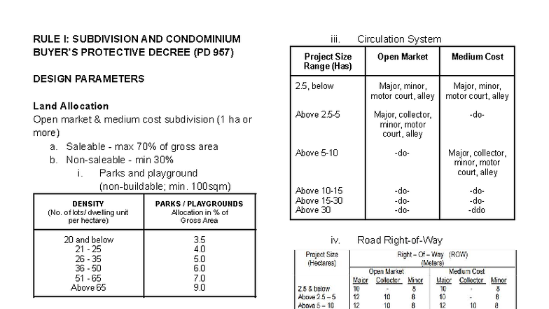 [ALE] PD 957 - Summary of Subdivision and Condominium Design Parameters ...