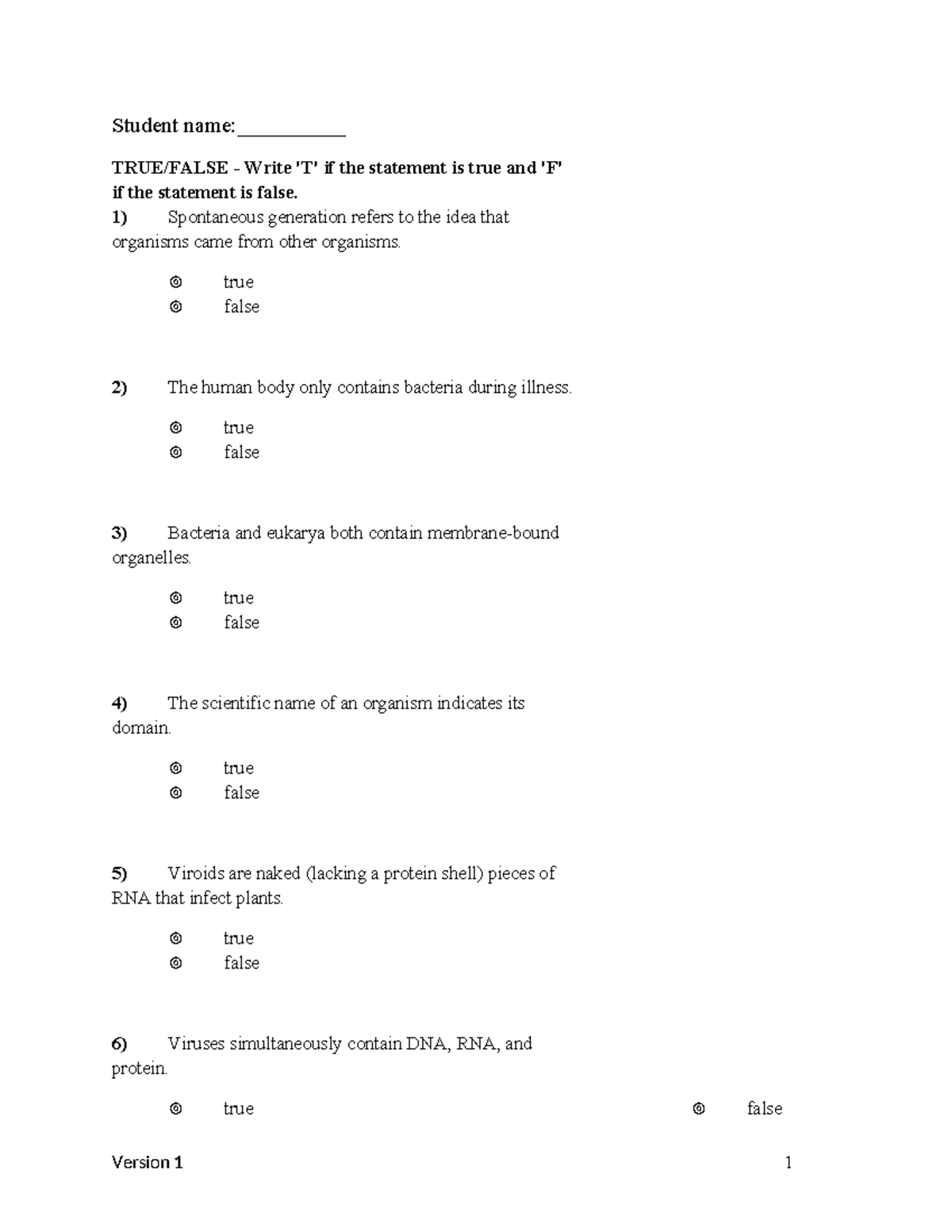BIO 101: Chapter 1 True/False & Multiple Choice Question Bank - Studocu