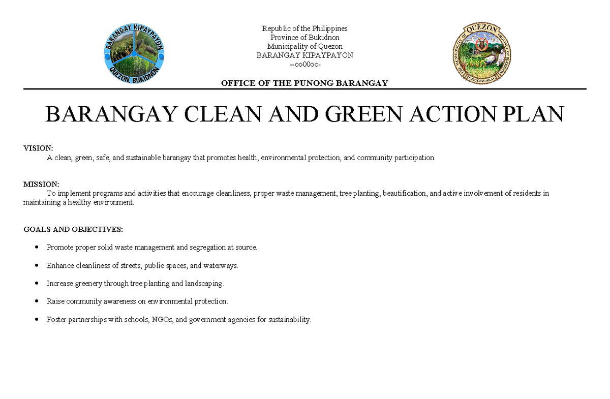 BRGY Clean and Green Action Plan for Sustainable Community Development ...