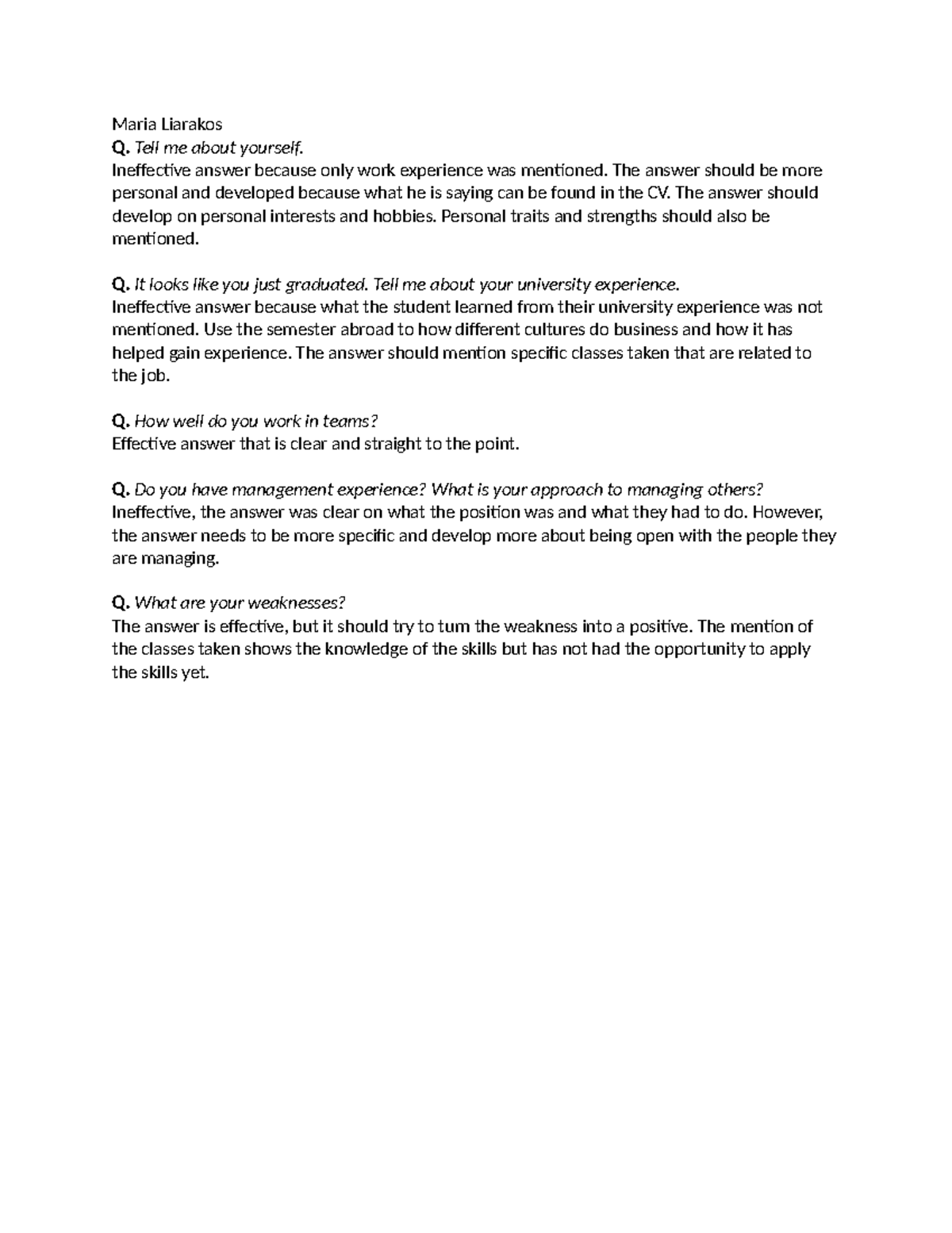 Interview Questions Analysis and Effective Response Strategies - Studocu