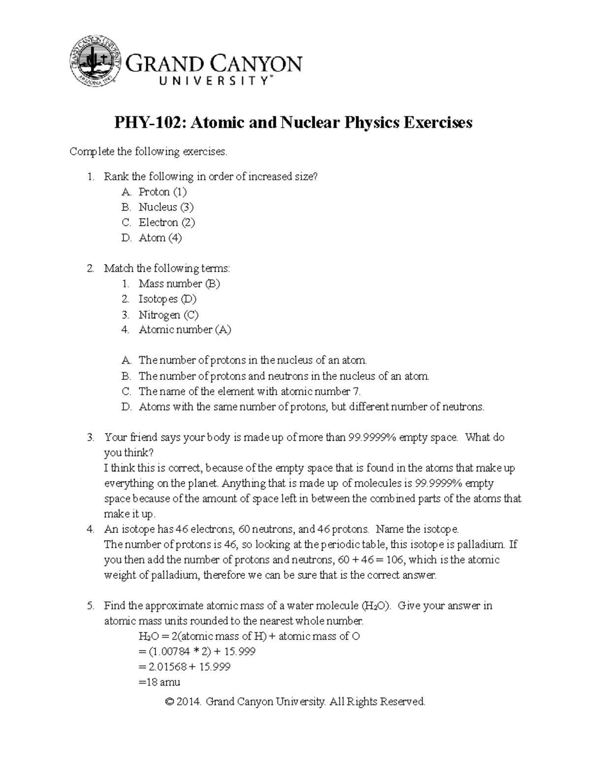 Atomic and Nuclear Physics Exercises - PHY-102: Atomic and Nuclear ...