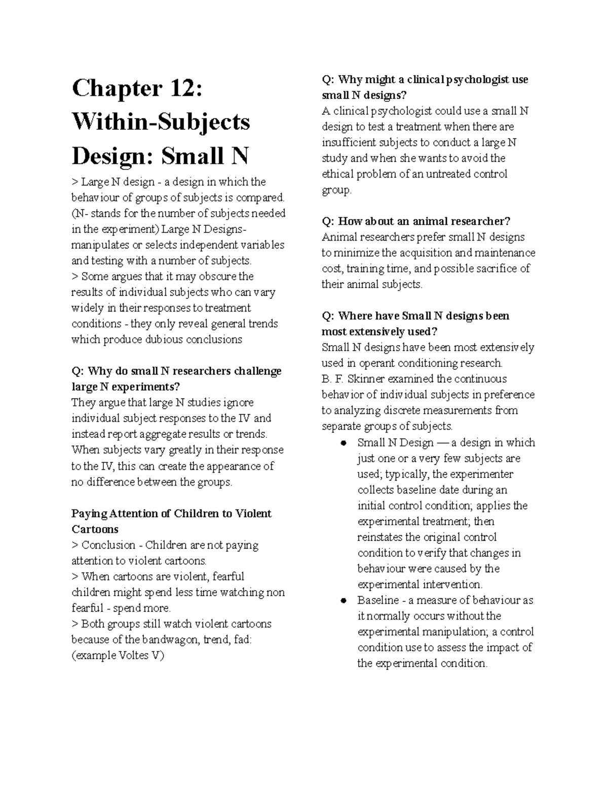 Chapter 12: Small N vs Large N Design in Behavioral Research - Studocu