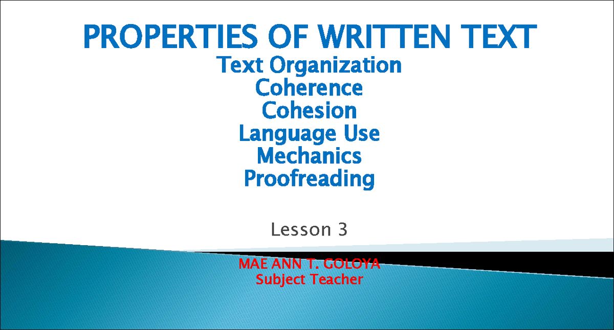 RWS Module 2: Properties of Written Text - Organization & Cohesion ...