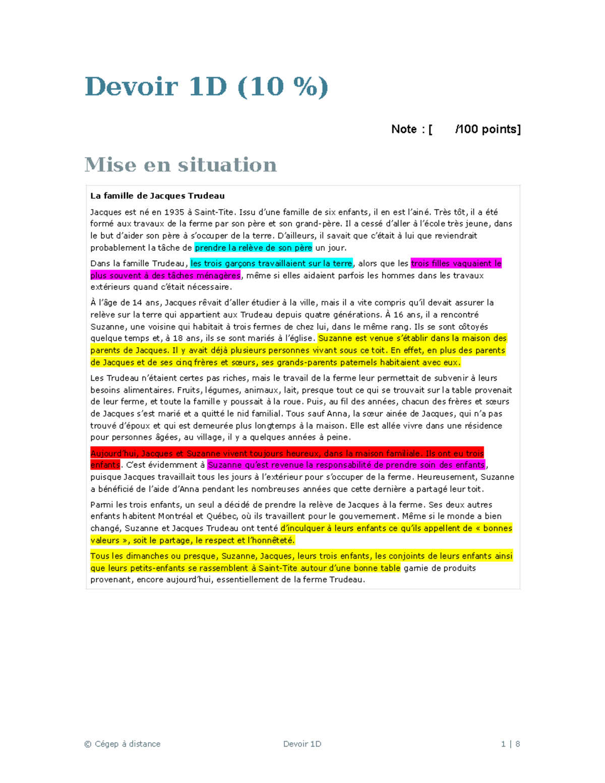 Devoir 1D : Analyse Sociologique de la Famille Trudeau - Studocu