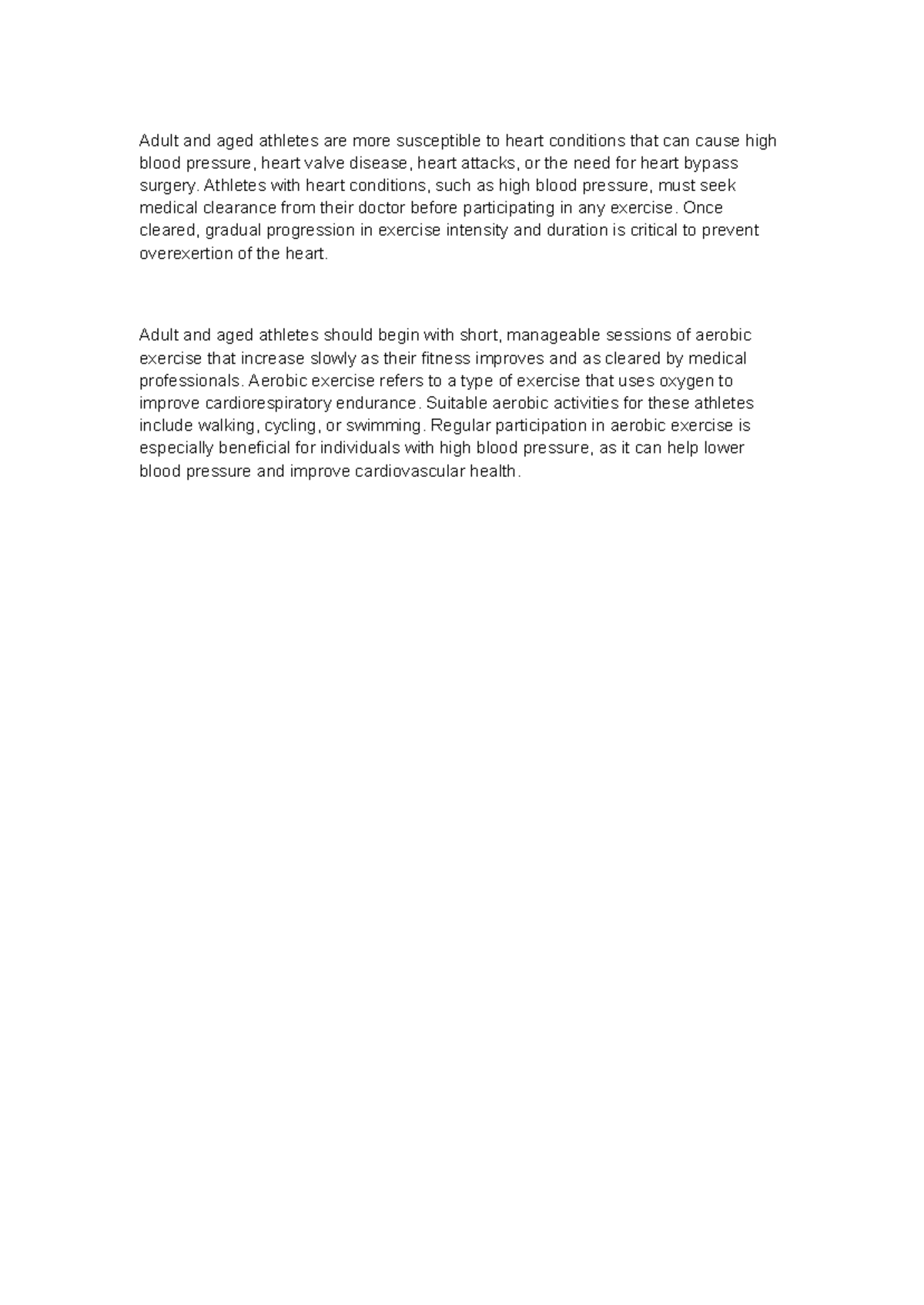 PDH: Aerobic Exercise Guidelines for Adult & Aged Athletes - Studocu