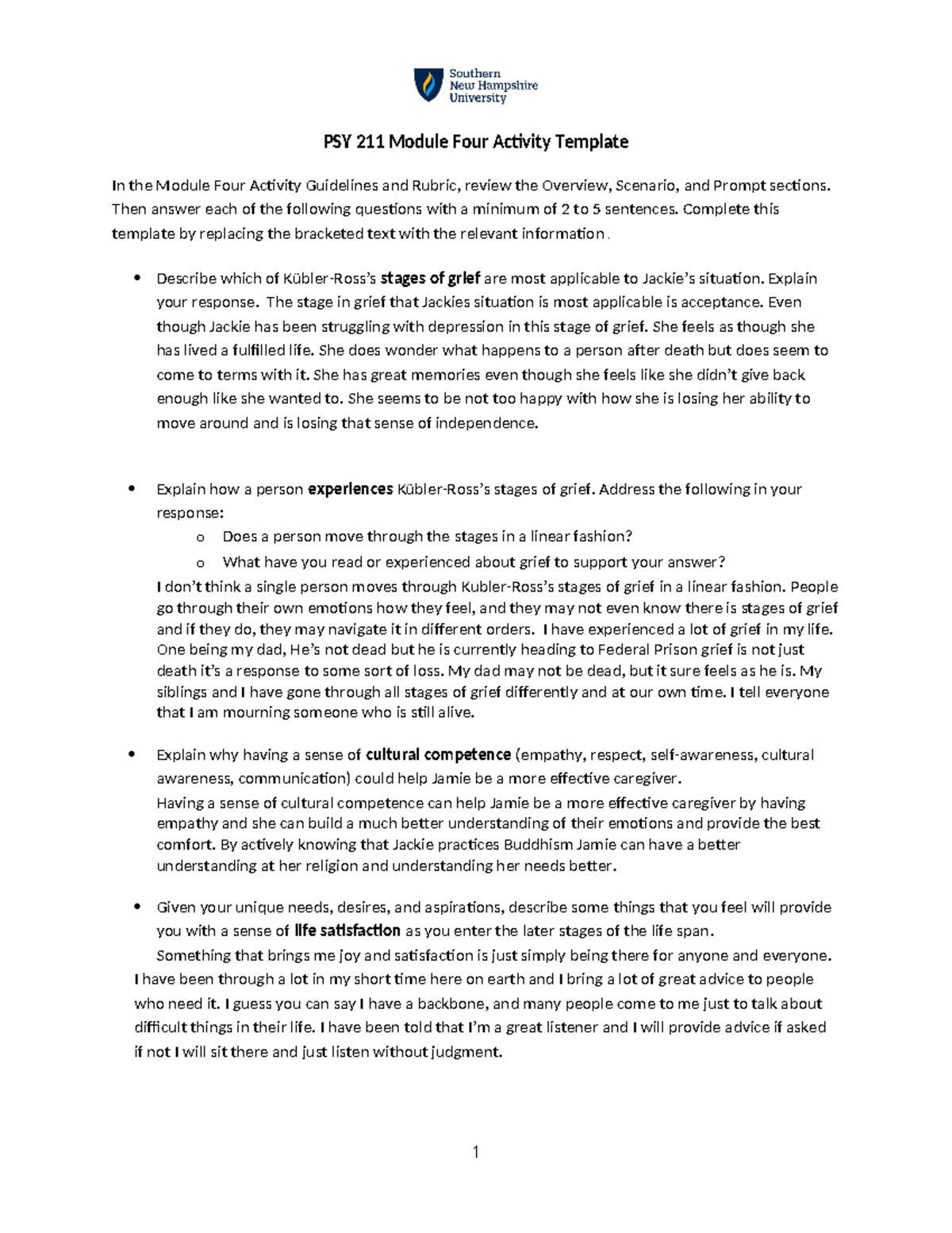PSY 211 Module Four Activity Template - Then answer each of the ...