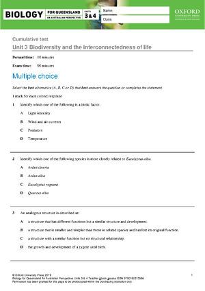 BIO3&4 Unit 3 Data Test - Practice exam - © Oxford University Press ...
