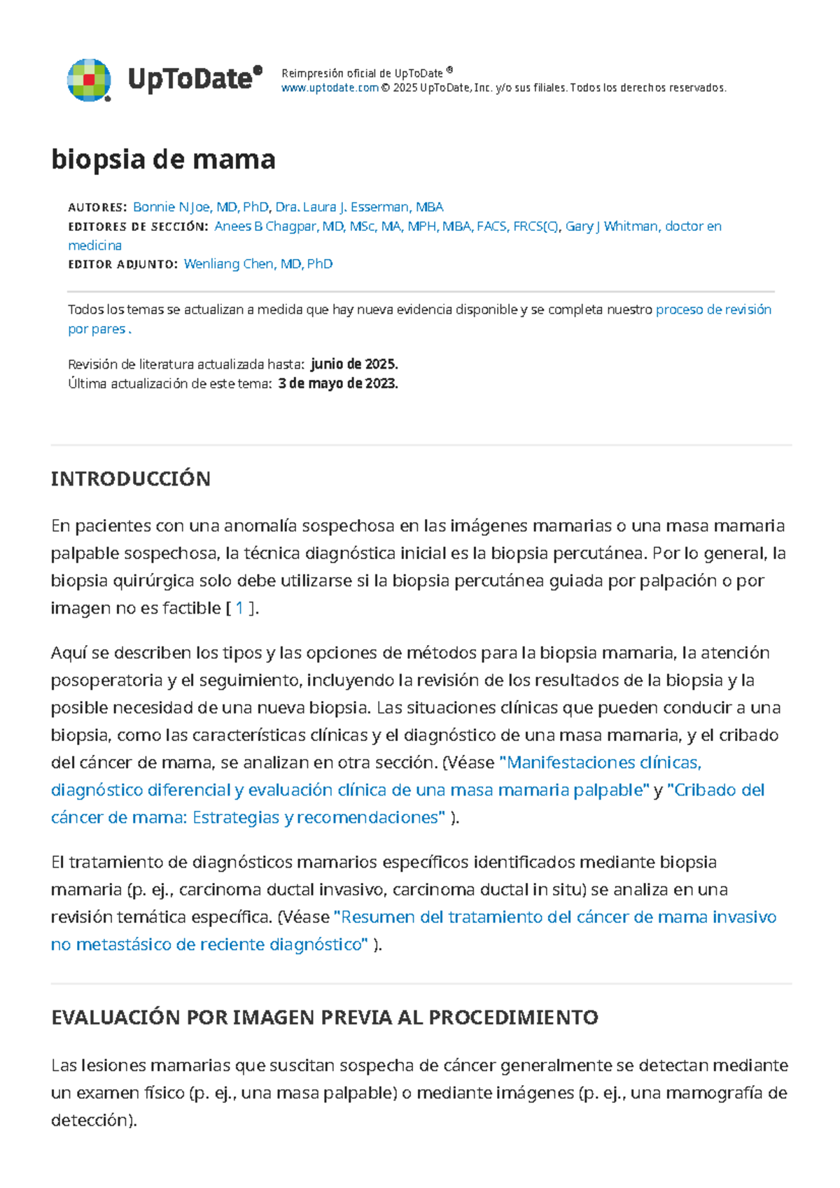 5. Biopsia de Mama: Guía Completa - UpToDate 2025 - Studocu